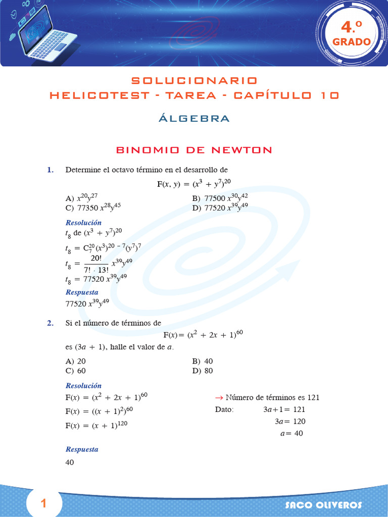 2 Alg 4º Cap10 Sol Tarea 24 | PDF