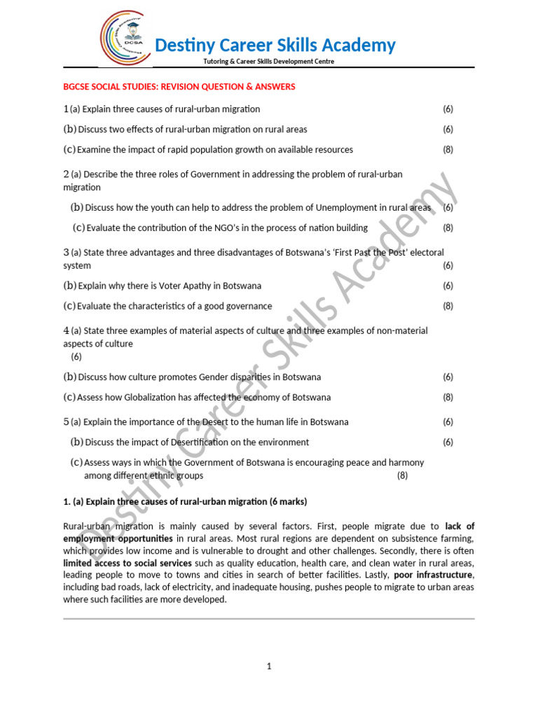 BGCSE Social Studies Revision Guide | PDF | Urbanization | Non ...