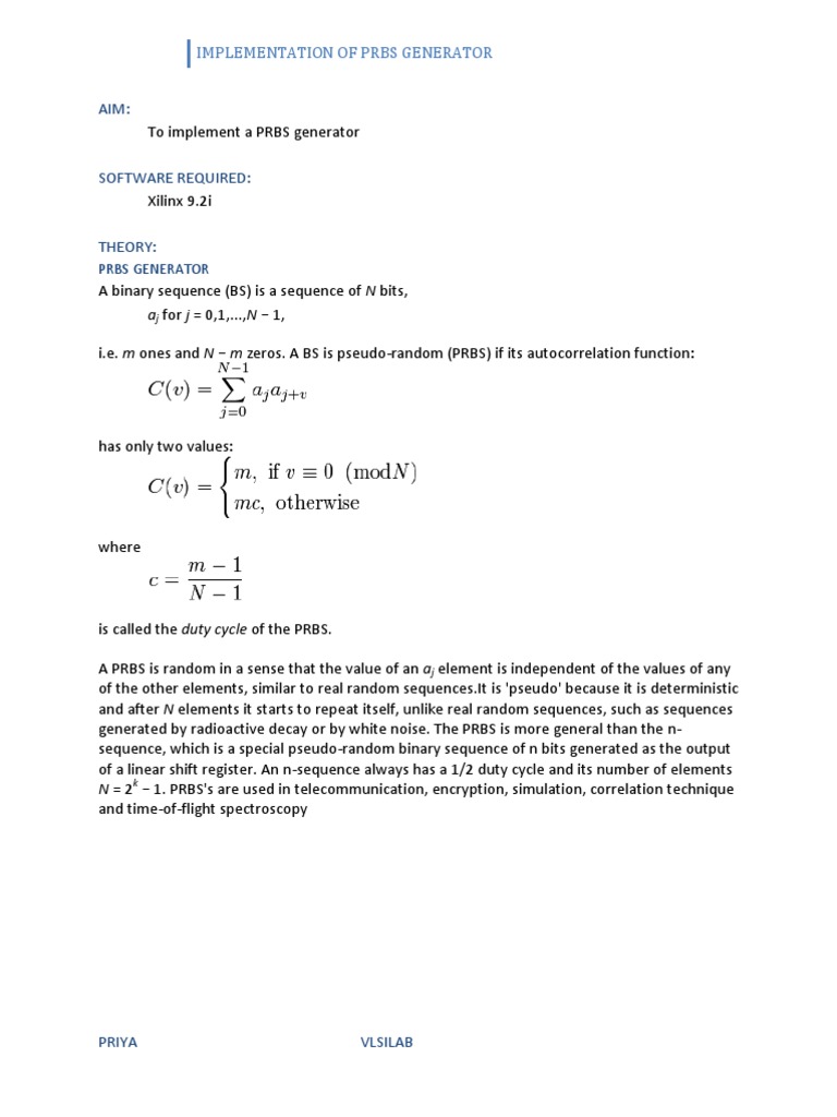 Implementation of Prbs Generator | PDF