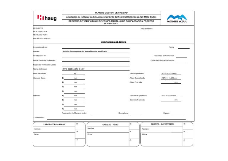 TM07-003-HAUG-47-HR-007-R0 - Verificación Equipo Martillo Proctor | PDF
