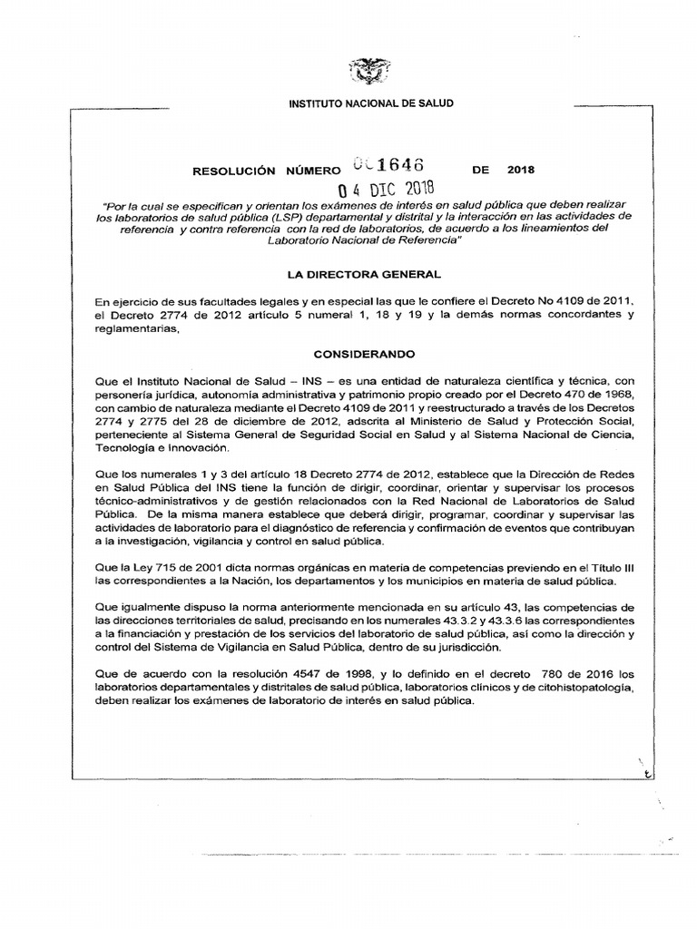 Exámenes de Salud Pública según Resolución 1646 | PDF | Mycobacterium ...