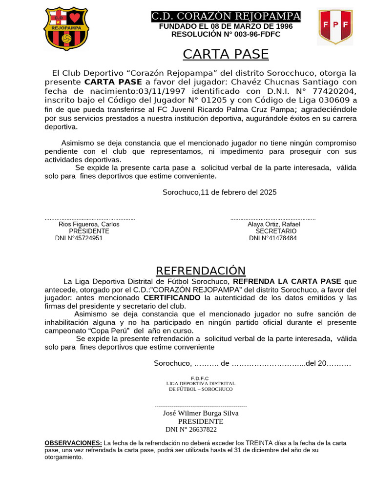 Carta Pase 2025 1 | PDF