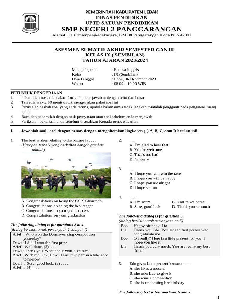 Soal Assesment Kelas 9 Ganjil | PDF