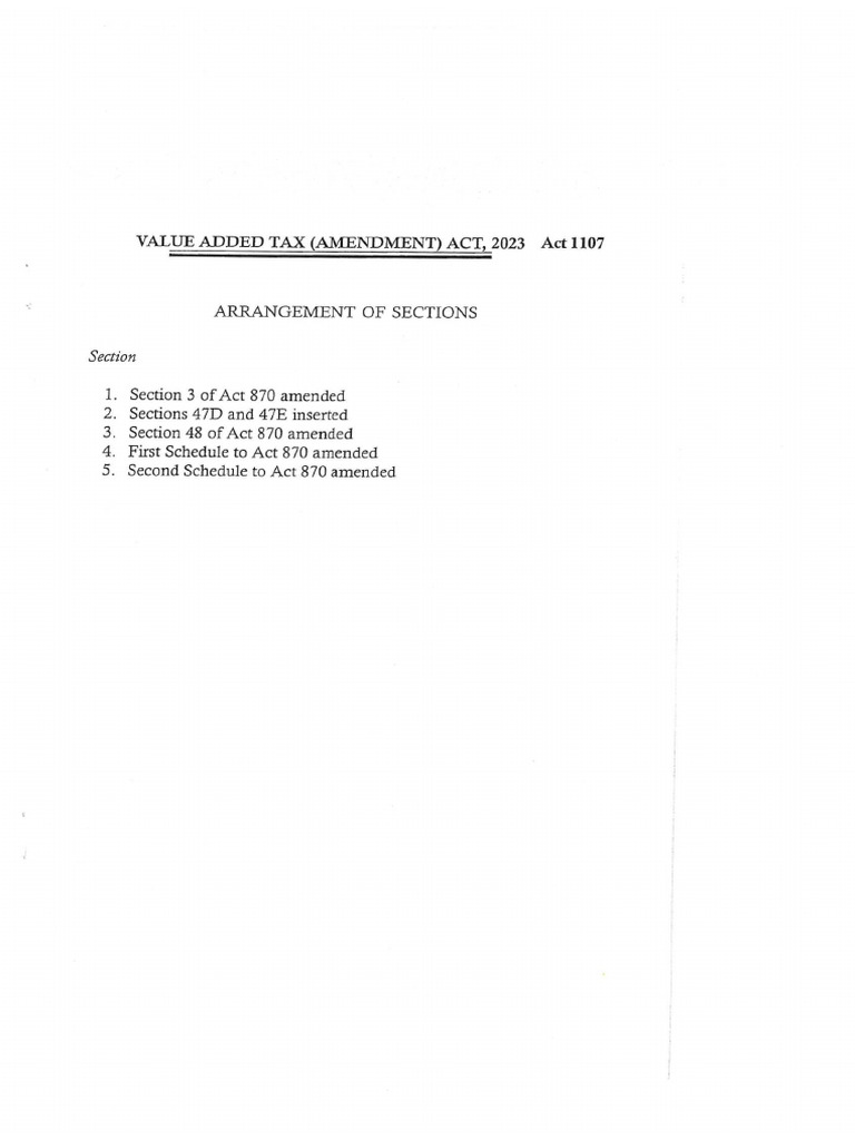 Value Added Tax (Amendment) Act, 2023 (Act 1107) | PDF