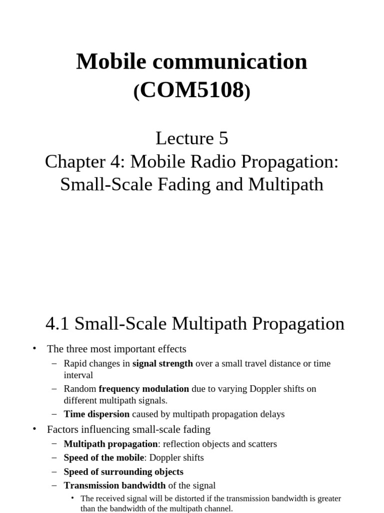 Lecture 5 Mobile Communication | PDF | Bandwidth (Signal Processing) | Coherence (Physics)