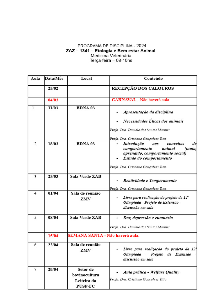 Cronograma MedVet BemEstar 2025 | PDF | Animais e seres humanos | Remédio