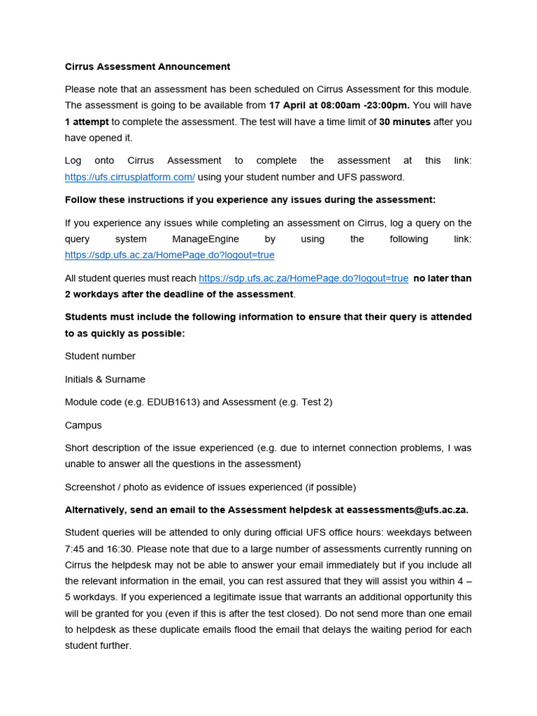 Cirrus Assessment Details and Guidelines | PDF