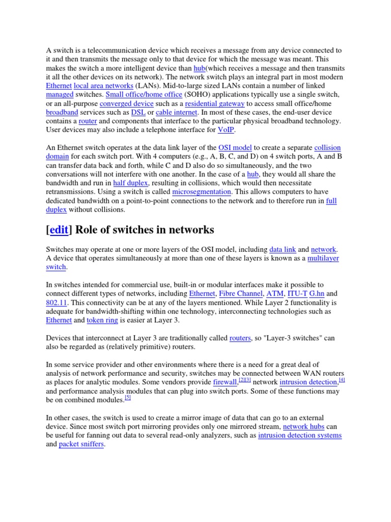 Role of Switches in Networks | PDF | Network Switch | Computer Network