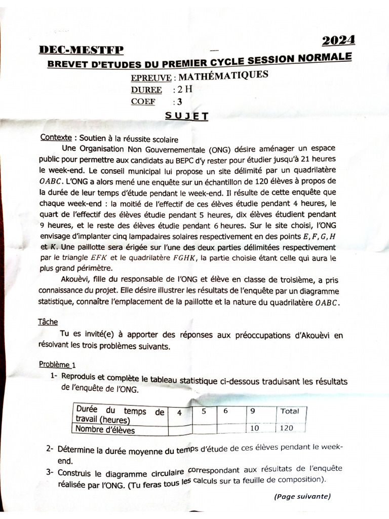 BEPC 2024 Math | PDF