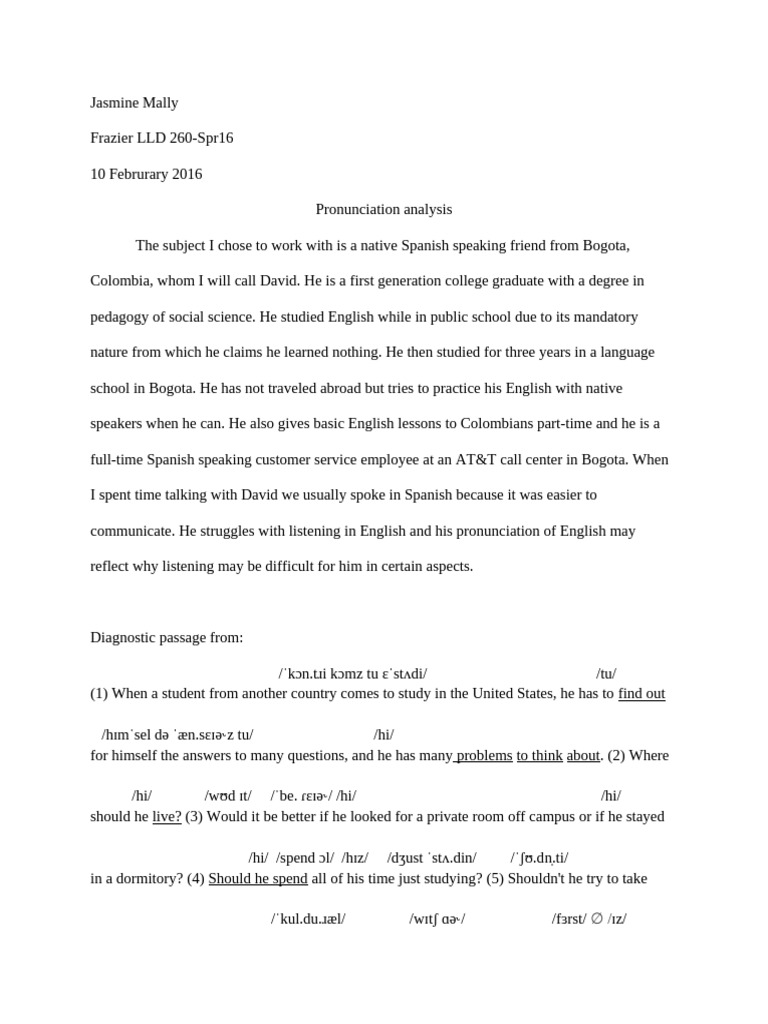 Mally J. 260 Pronunciation Paper | PDF | Stress (Linguistics) | Syllable