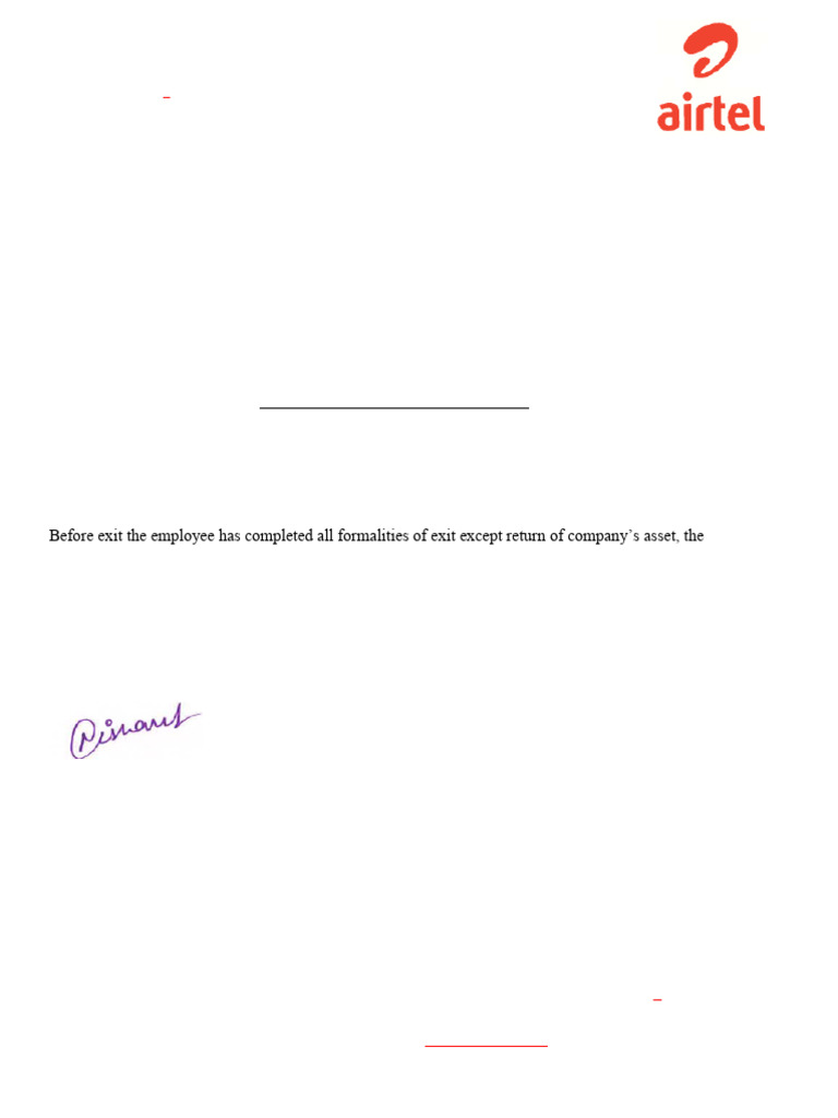 Bharti Airtel Relieving Letter Template | PDF