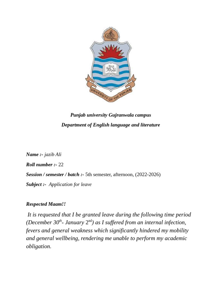 leave application pugc | PDF