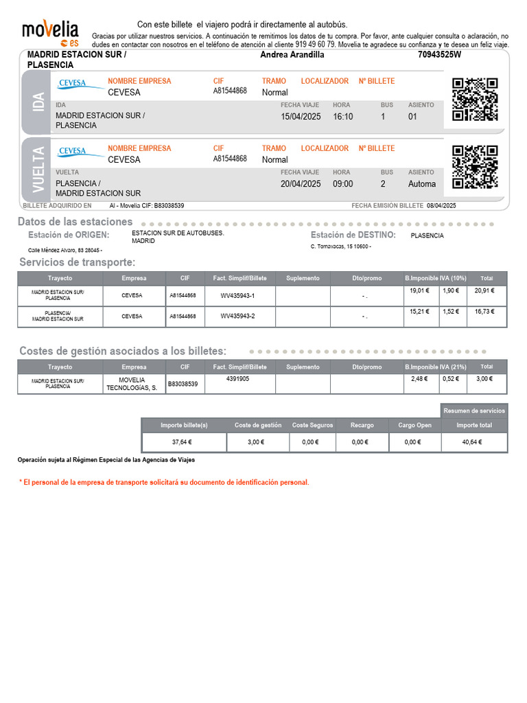 Billete Movelia 113111775 | PDF | Transporte | Industrias de servicio