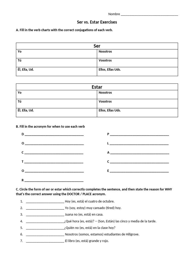 Ser Vs Estar Practice | PDF