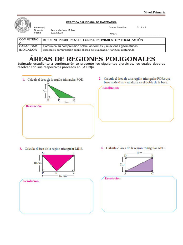 Practica Calificada Areas y Perimetro | PDF