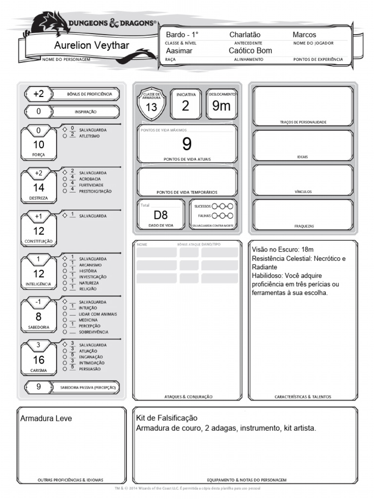 Ficha Alternativa - Bardo | PDF