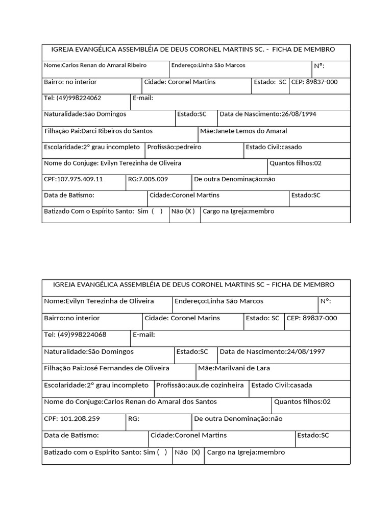 Ficha de Membros | PDF