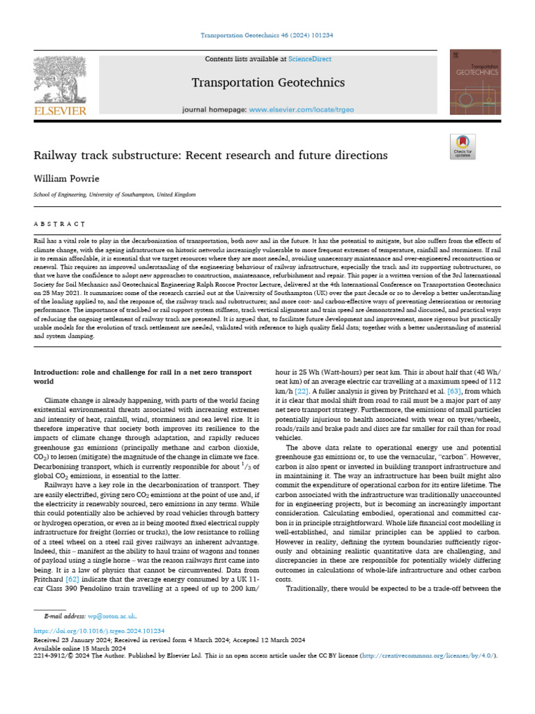 Railway Track Substructure, Recent Research and Future Directions, 2024 ...