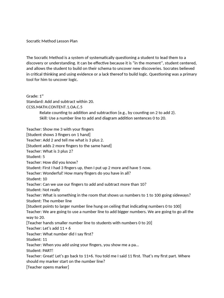 Socratic Method Lesson Plan | PDF | Teachers | Learning