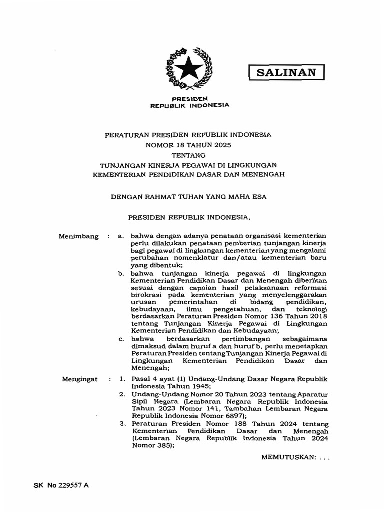 Perpres Nomor 18 Tahun 2025 | PDF