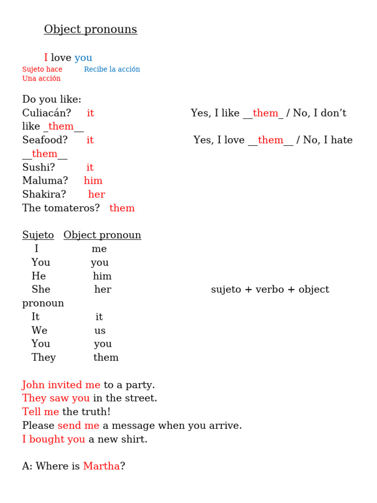 Understanding Object Pronouns in English | PDF