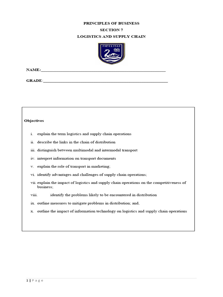 Pob Section 7 - Logistical and Supply Chains | PDF | Logistics | Warehouse