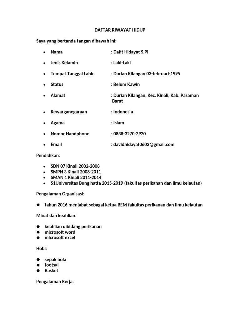 DAFTAR RIWAYAT HIDUP dafit | PDF