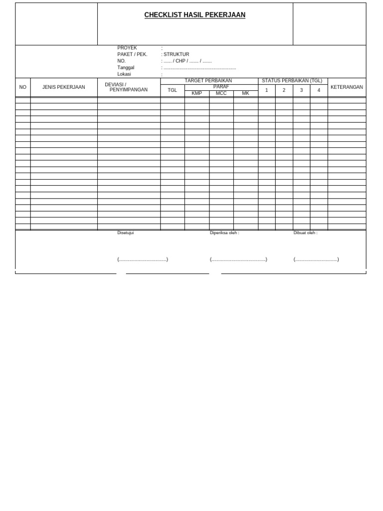 Checklist Hasil Pekerjaan | PDF
