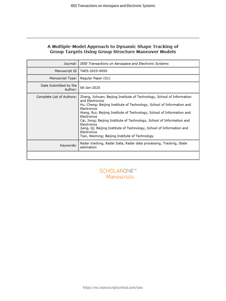 A Multiple-Model Approach To Dynamic Shape Tracking of Group Targets Using Group Structure ...