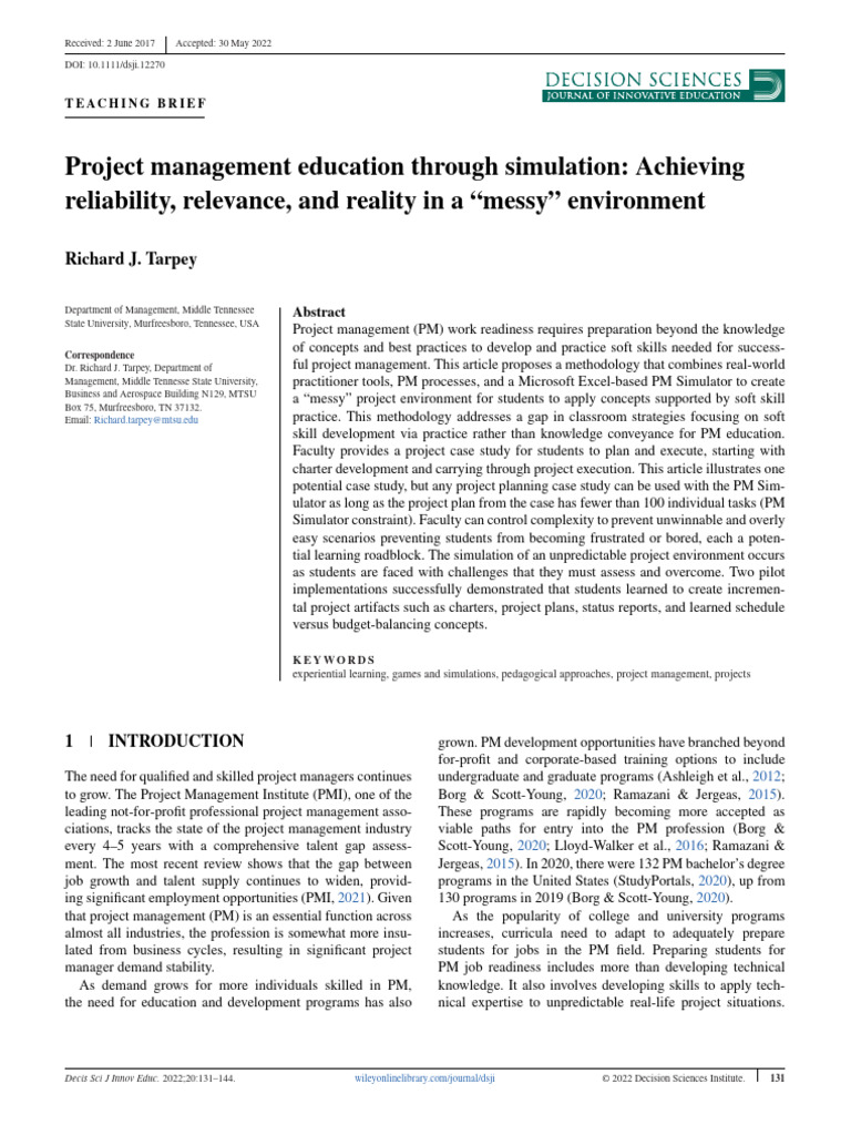 Enhancing Project Management Education | PDF | Simulation | Project ...