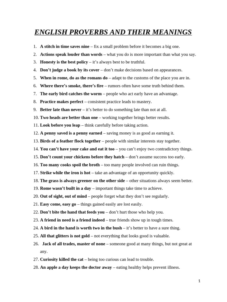 English Proverbs and Their Meanings | PDF | Proverb