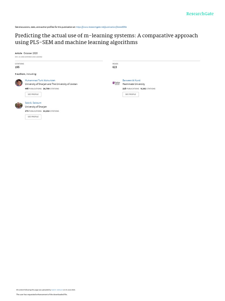 Predicting The Actual Use of M-Learning Systems: A Comparative Approach Using PLS-SEM and ...