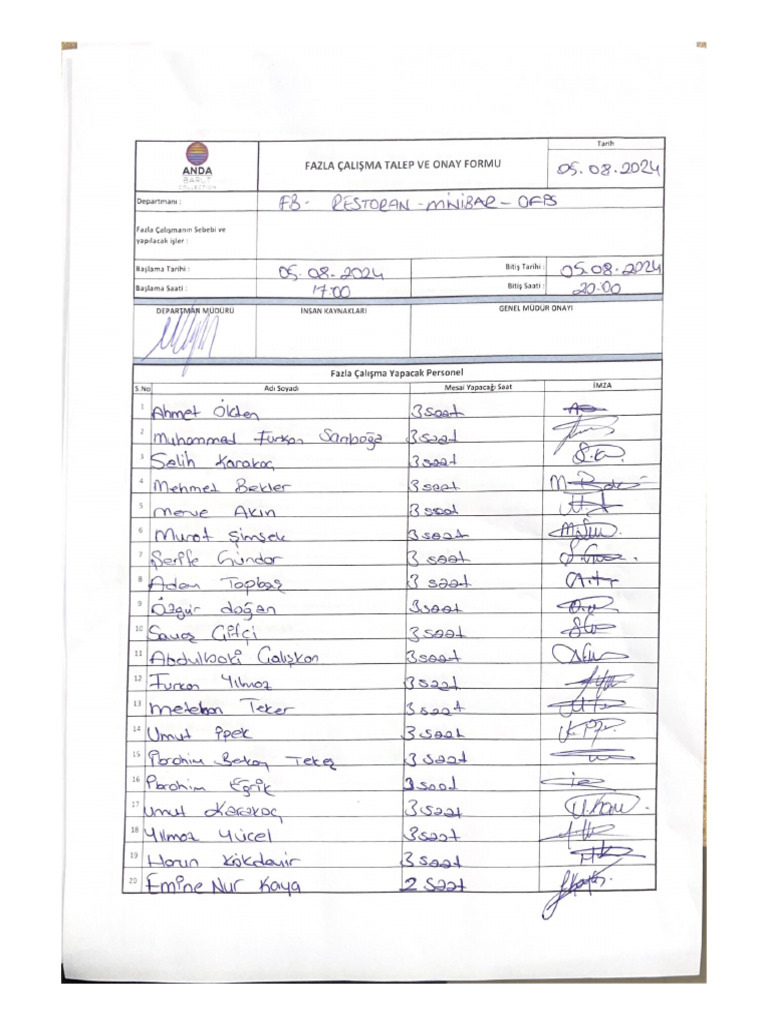 05.08 Mesai Formu | PDF