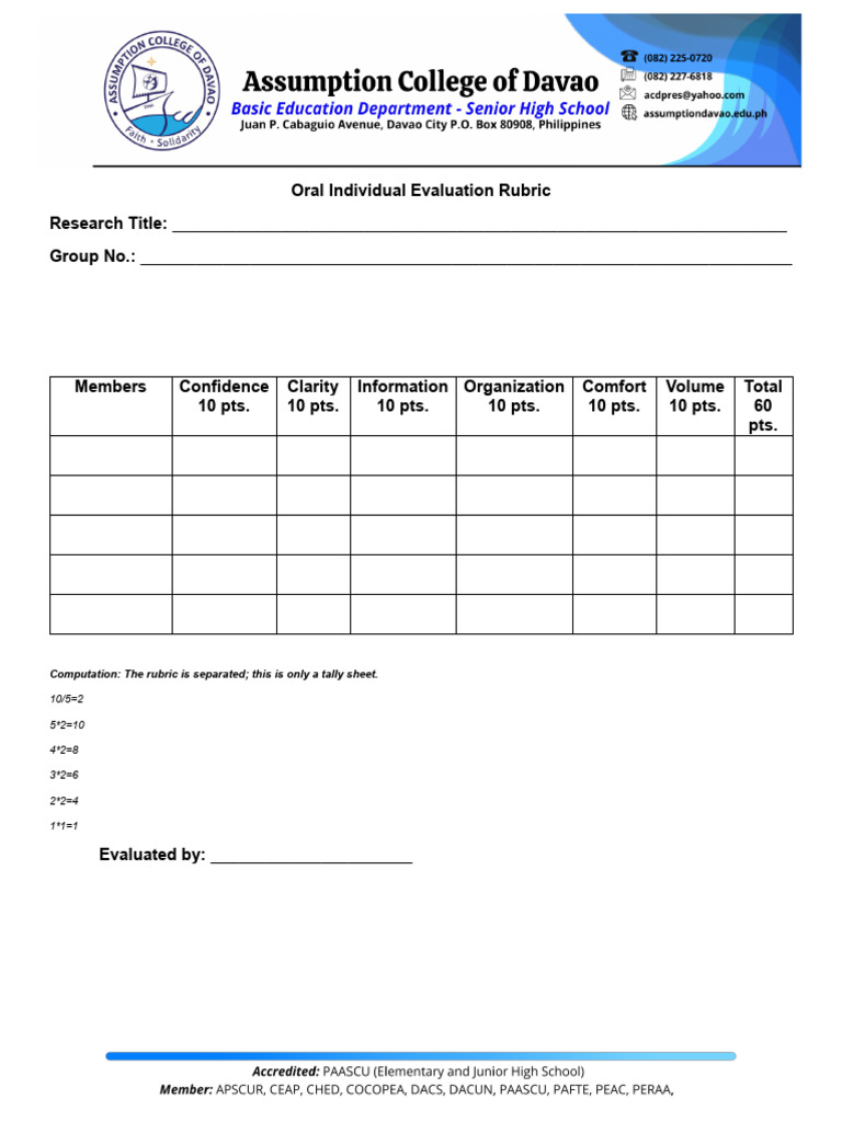 Oral Evaluation Rubric Template | PDF