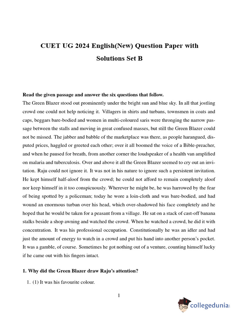 CUET UG 2024 English Question Paper | PDF | Pollination | Flowers