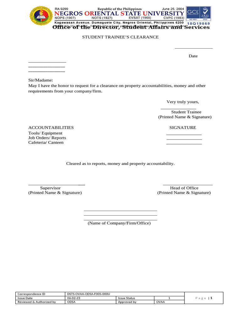 Student Trainee Clearance and Certification | PDF | Social Psychology