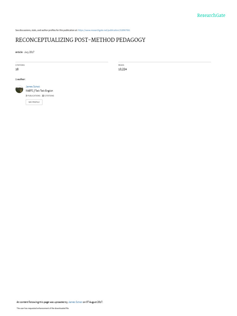 Reconceptualizing Post Method Pedagogy | PDF | Pedagogy | Learning