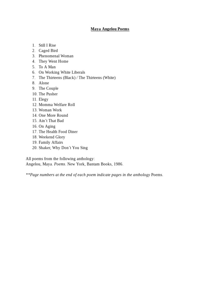 Maya Angelou Collection of Poems | PDF