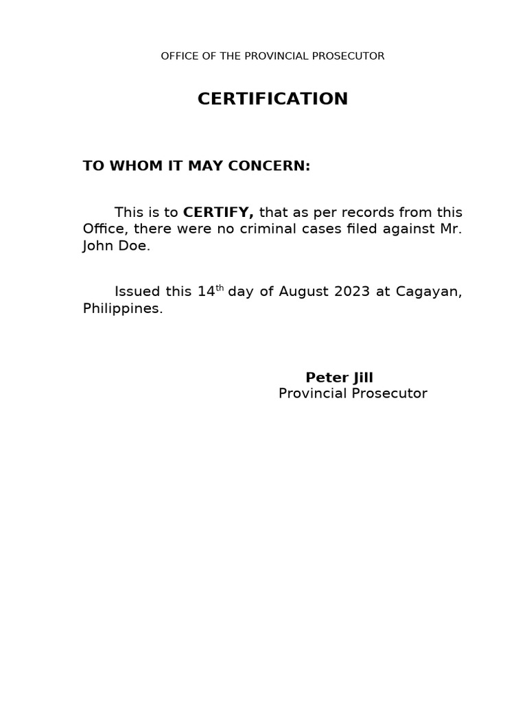 Certification of No Cases Filed | PDF