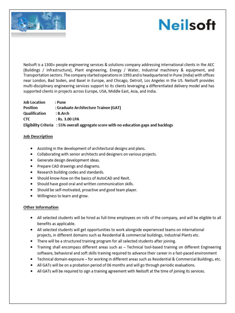 Neilsoft_Graduate Architect Trainee - JD 2025 | PDF
