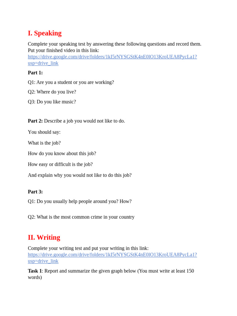 Writing and Speaking test | PDF