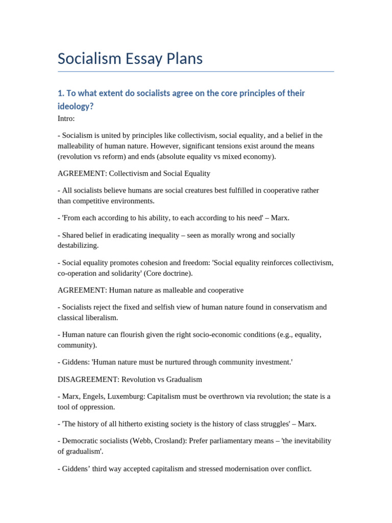 Socialism Essay Plans 1-2 | PDF | Socialism | Capitalism