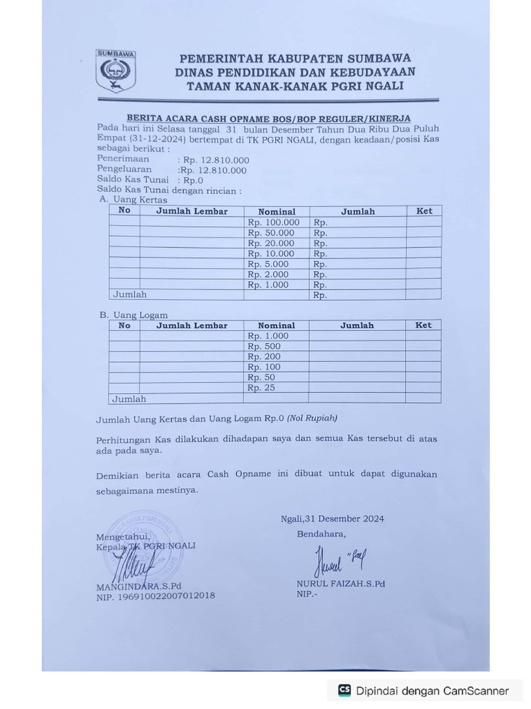 Berita Acara Cash Opname02 | PDF