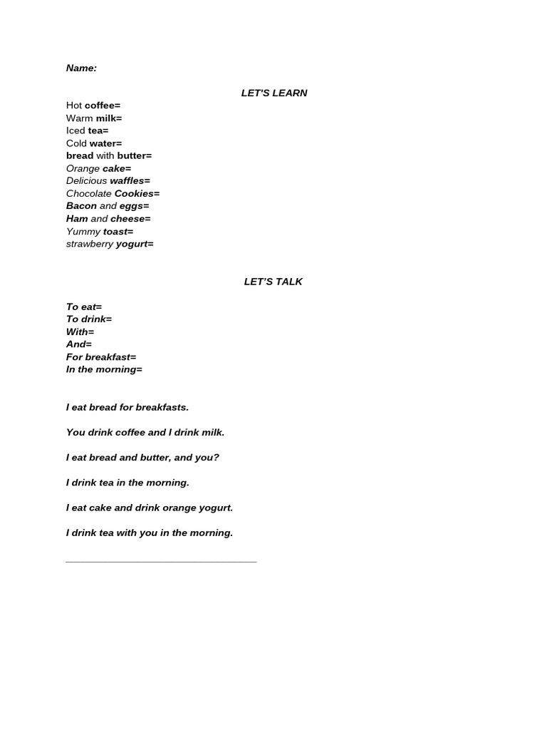 Unit 1 Breakfast ? | PDF