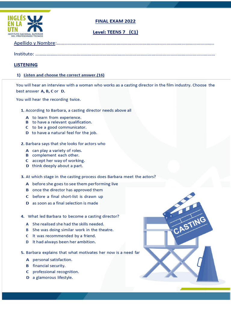 2022 C1 Final Exam for Teens | PDF