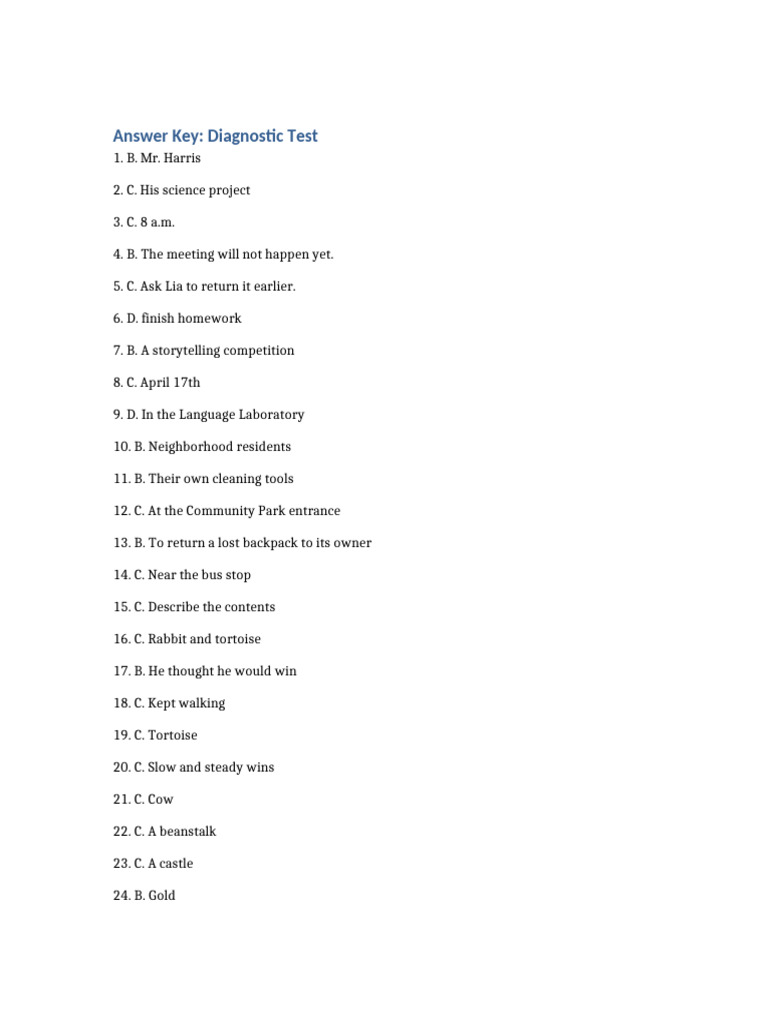 Answer Key Diagnostic Test | PDF