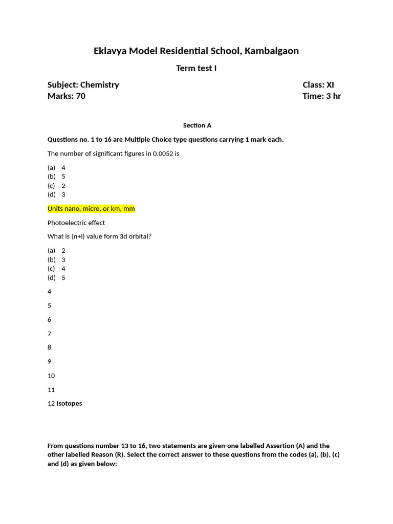 Term 1 Question Paper (AutoRecovered) | PDF | Applied And Interdisciplinary Physics | Physical ...
