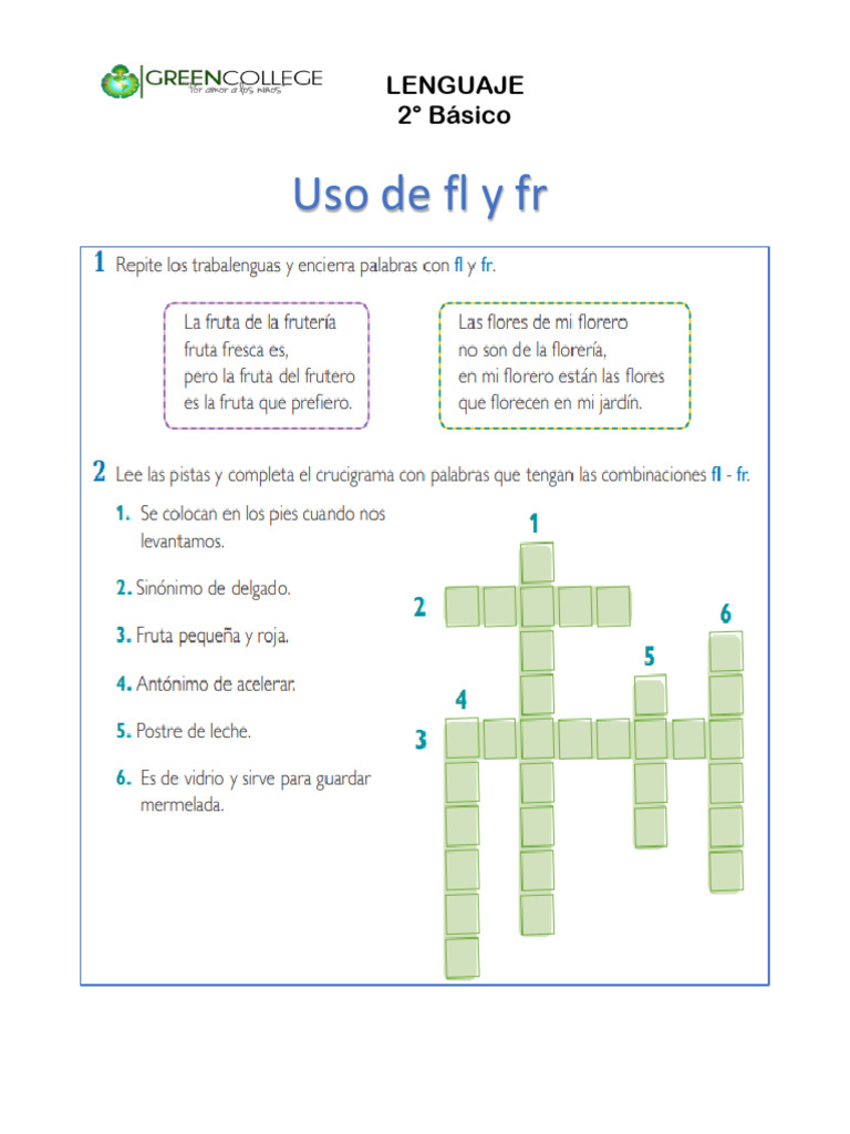 Actividades de Grupos Consonánticos para 2° Básico | PDF