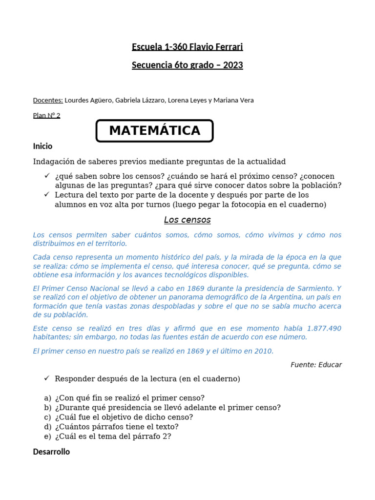 Secuencia Censos y Prop de Mult y Divis | PDF | División (Matemáticas) | Multiplicación