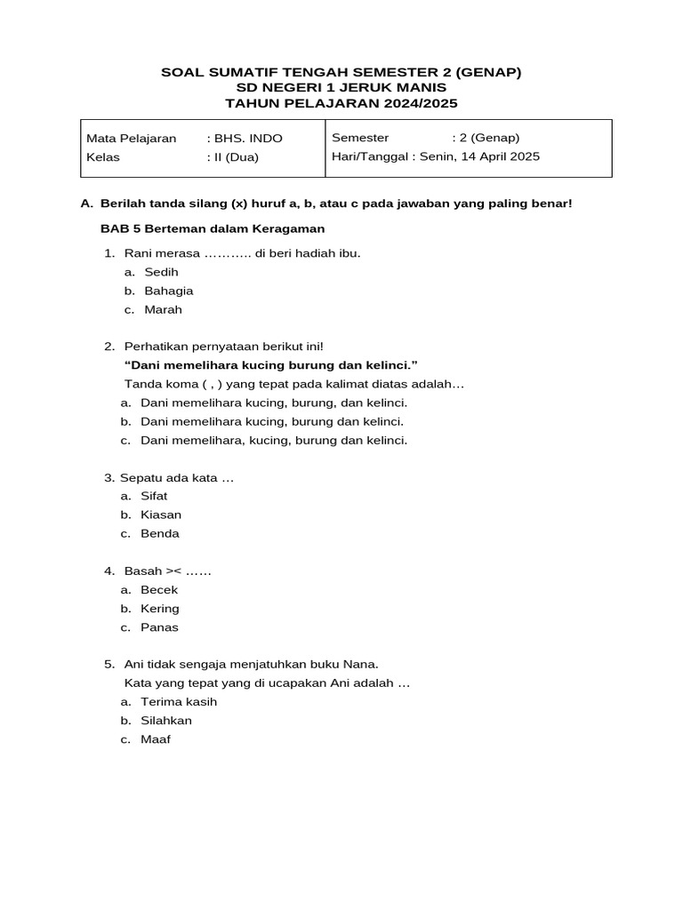 STS 2 Kelas II - Bhs Indonesia | PDF